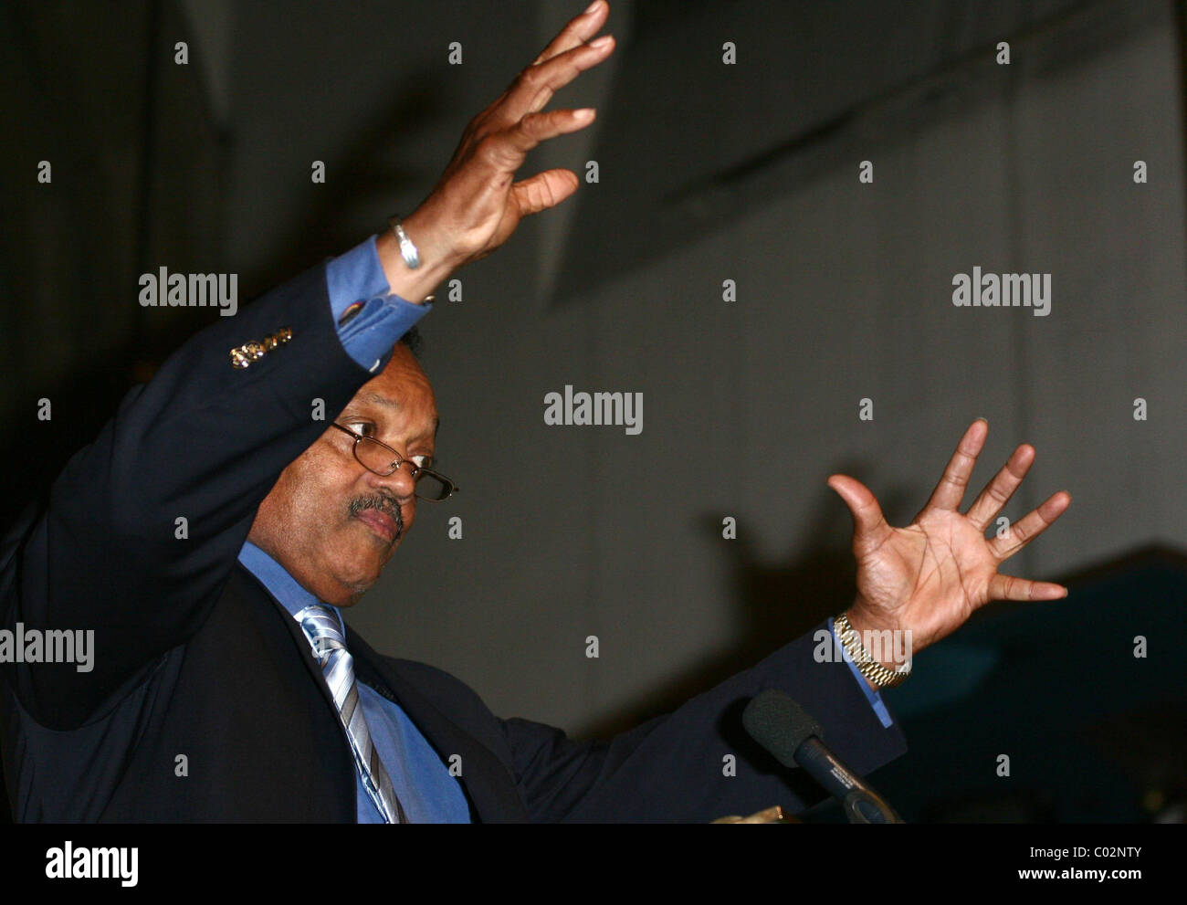 Civil rights activist Reverend Jesse Jackson delivers a public address ...