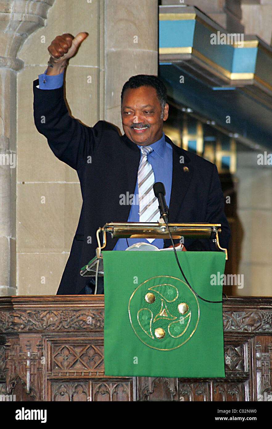 Civil rights activist Reverend Jesse Jackson delivers a public address ...