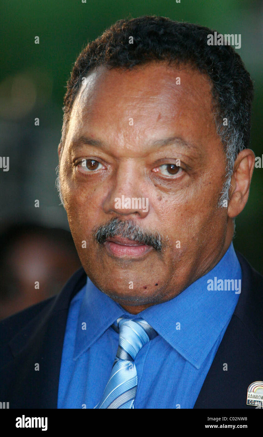 Civil rights activist Reverend Jesse Jackson delivers a public address ...