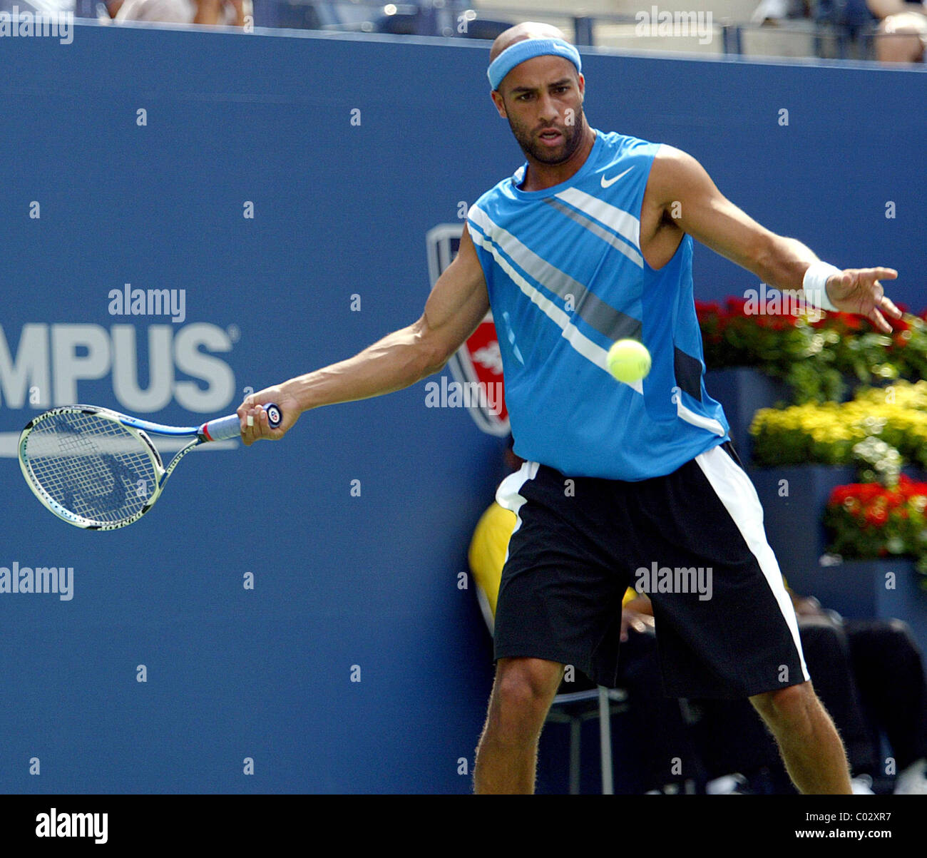 James Blake competing in the first round of The US Open 2007 at Arthur ...