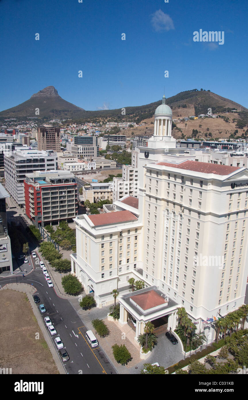 South Africa, Cape Town. Downtown Cape Town with views of landmark rock ...