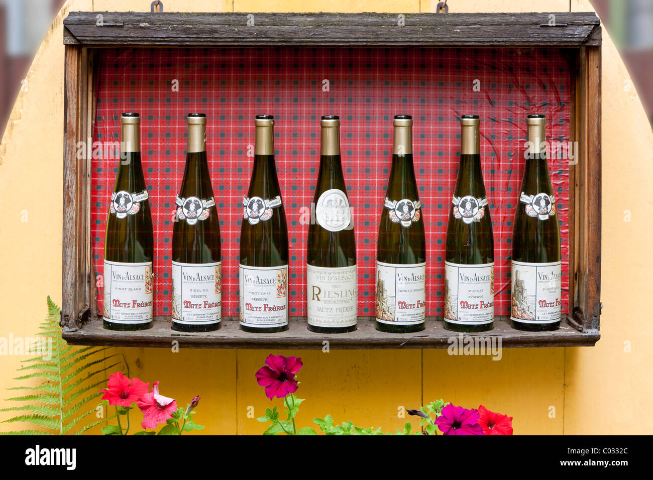 Display of Alsace wine bottles, France, Europe Stock Photo - Alamy