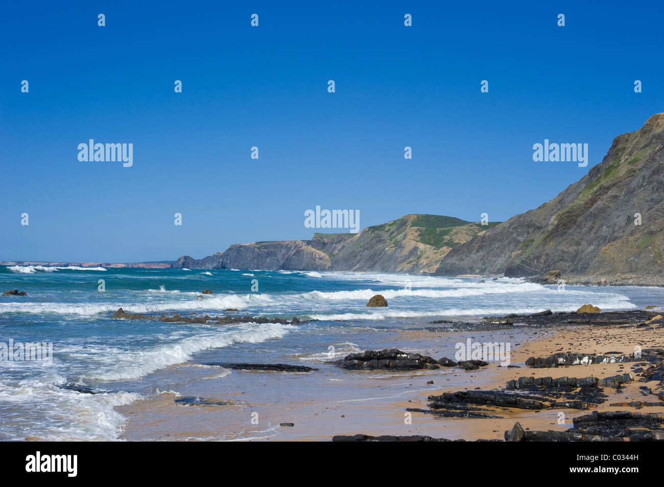 Praia do Castelejo beach, Vila do Bispo, Costa Vicentina coast, Algarve ...