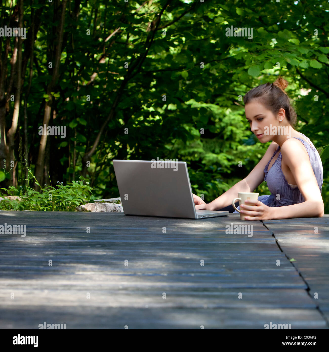 girl with a laptop, outdoor Stock Photo - Alamy