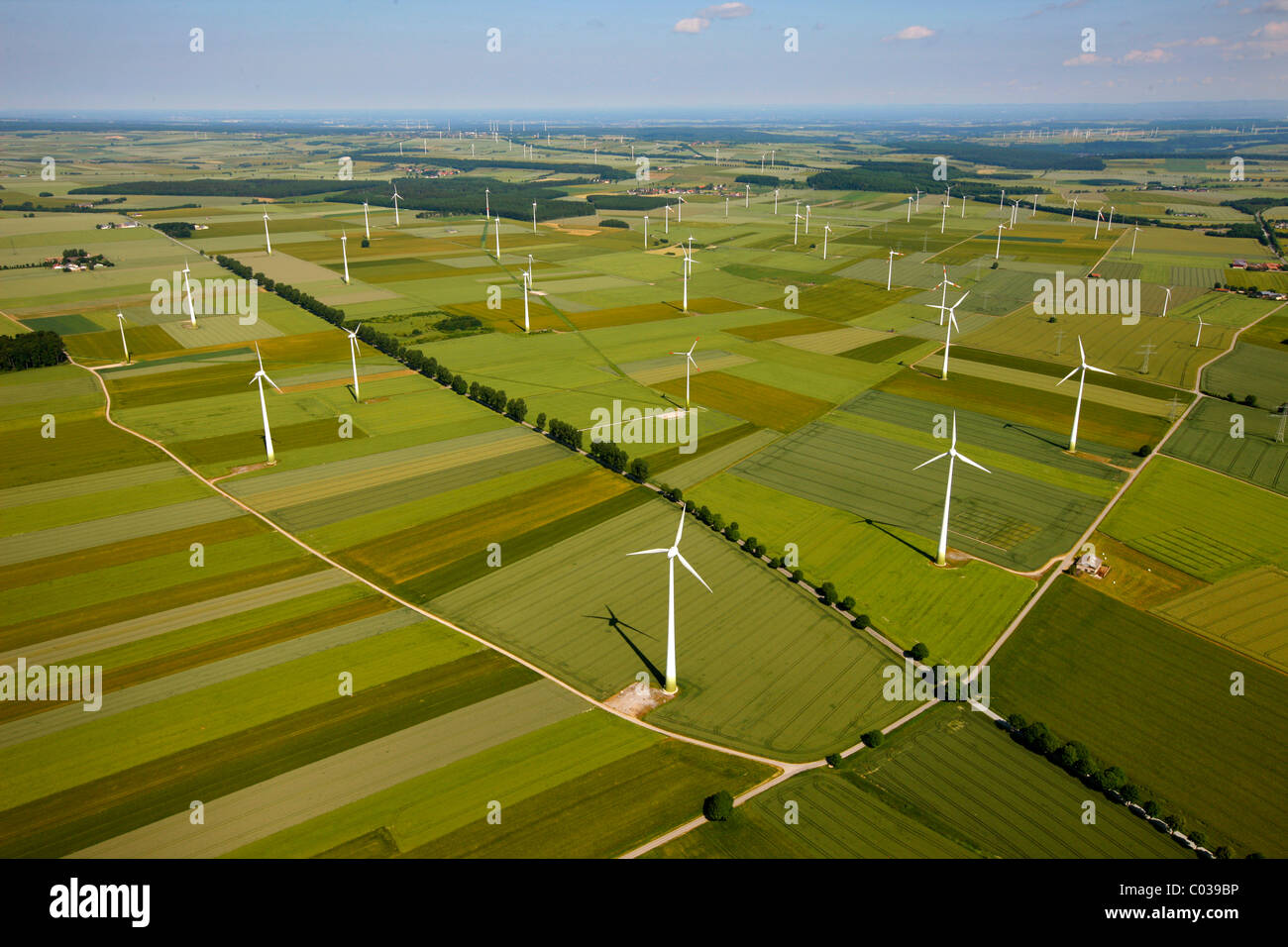 Aerial view, wind turbines, wind farm, Marsberg, Hochsauerlandkreis ...