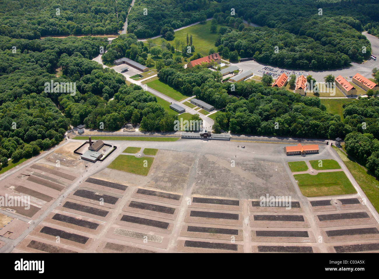 Aerial view, former concentration camp Buchenwald near Weimar ...