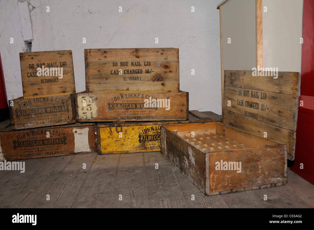 Wooden whiskey boxes, Locke's Distillery, the oldest licensed whiskey ...