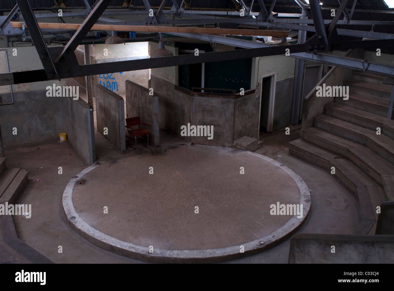 Taunton Livesock Market after it has been closed, the empty cattle pens ...