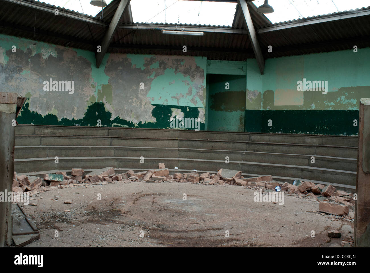 Taunton Livesock Market after it has been closed, the empty cattle pens ...