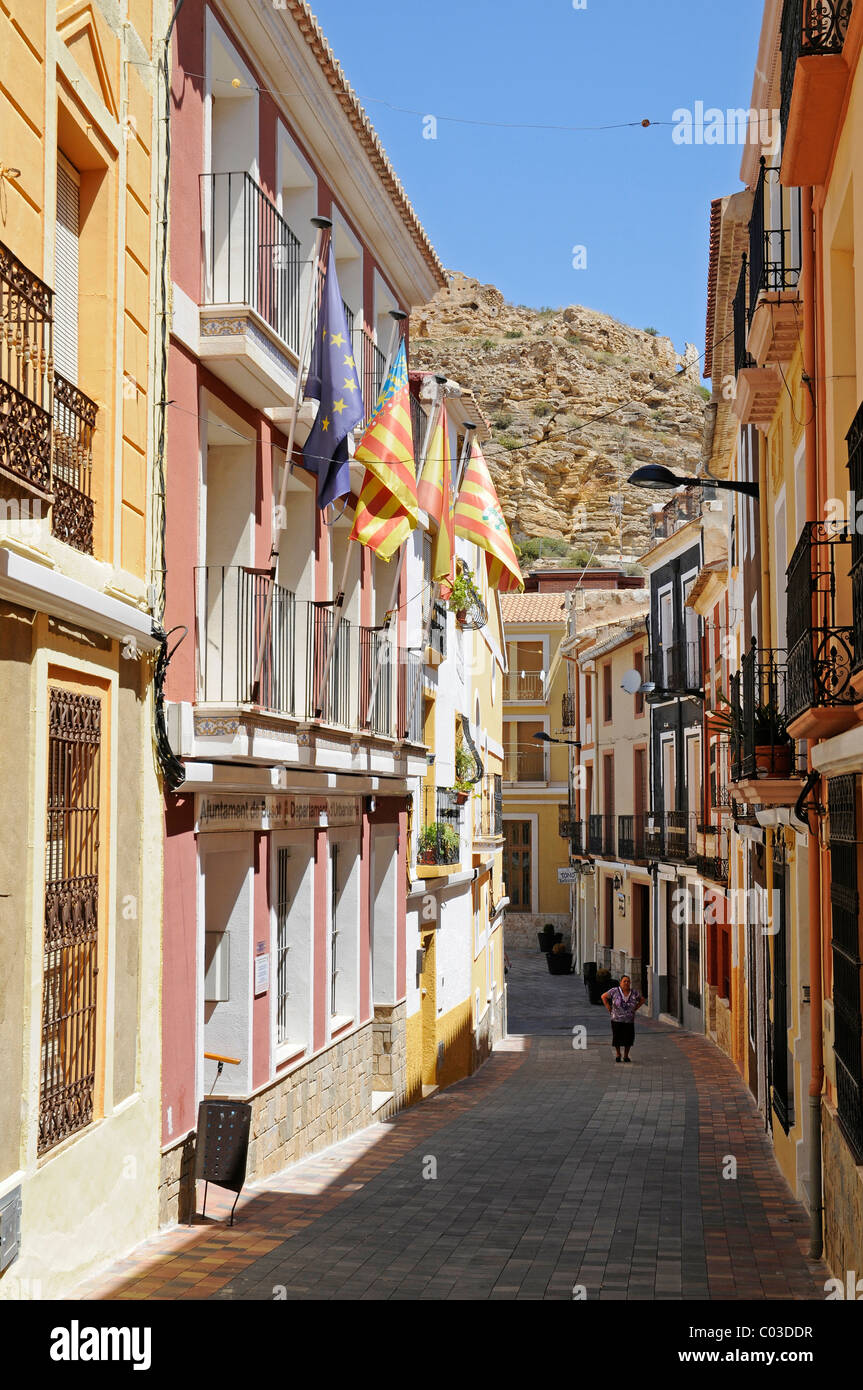 Small alleyway with flags, historic town centre, Busot Aiguees, La Vila ...