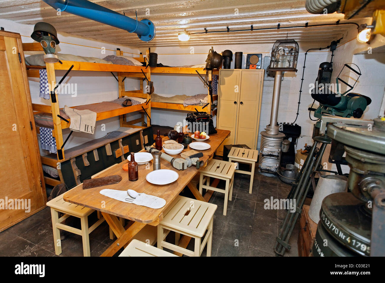 Equipped crew room in a bunker from the second World War, Atlantic Wall ...