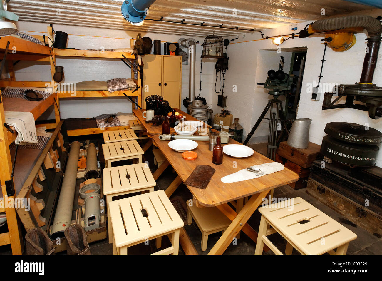 Equipped crew room in a bunker from the second World War, Atlantic Wall ...