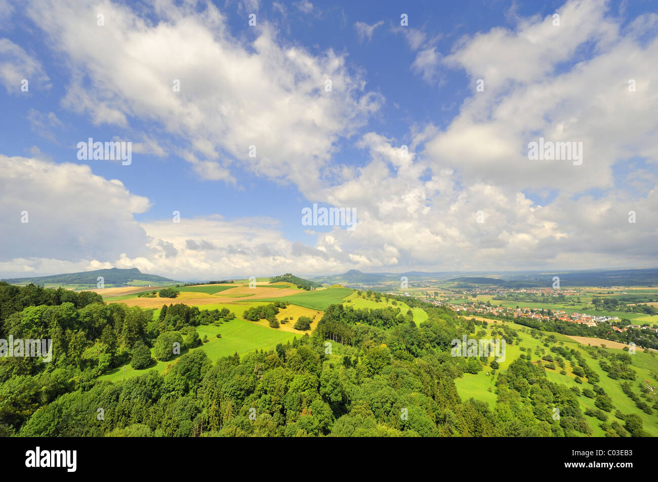 View on the Hegau volcanic landscape with Mt. Maegdeberg in the centre ...