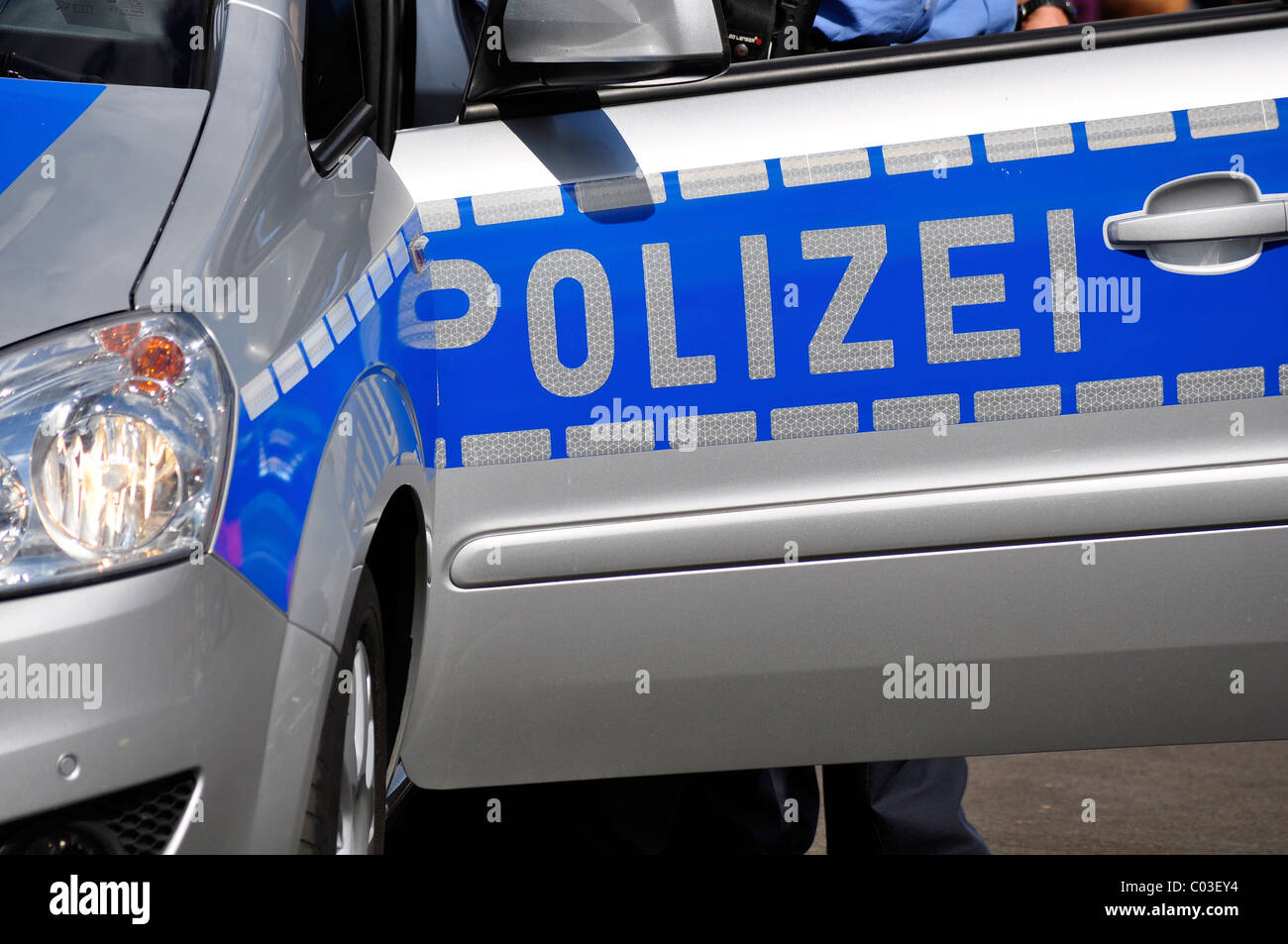 Lettering 'Polizei', police, on a new patrol car, Hesse, Germany ...