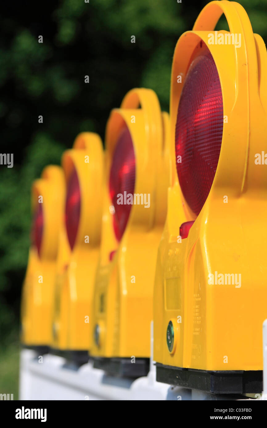 Warning lights at a construction site Stock Photo - Alamy