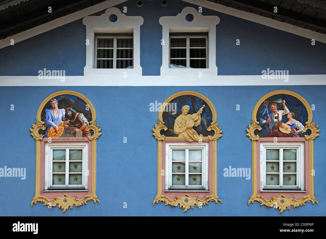 Lueftlmalerei traditional mural and relief figure of a violin maker ...