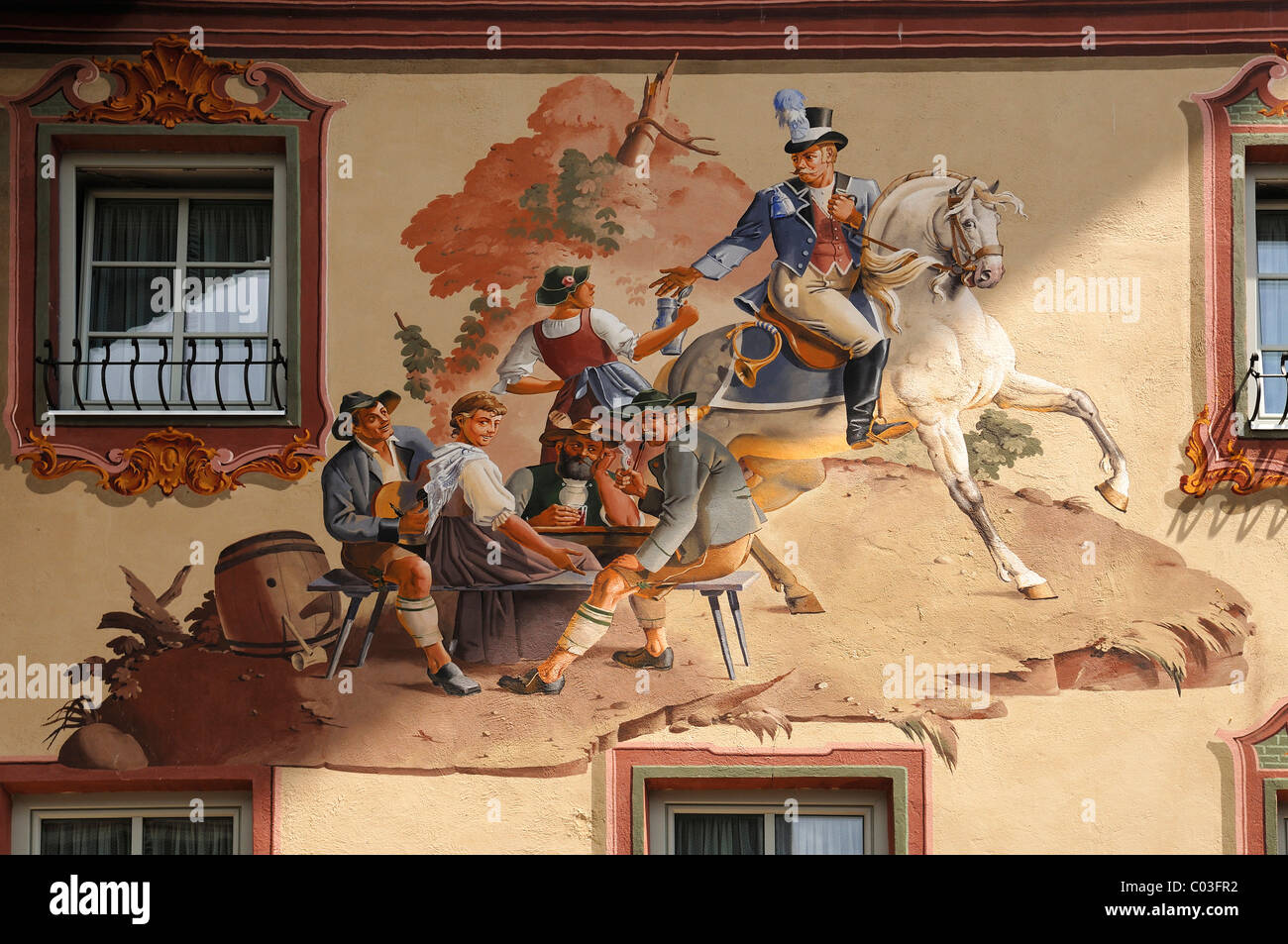 Lueftlmalerei traditional mural of a rustic dinner with postillion ...