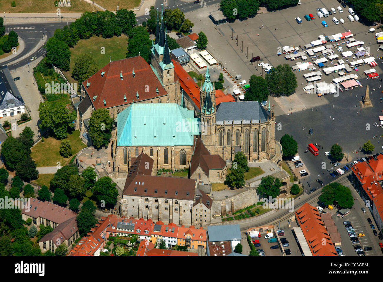 Aerial view, Erfurt Cathedral, Erfurt, Thuringia, Germany, Europe Stock ...