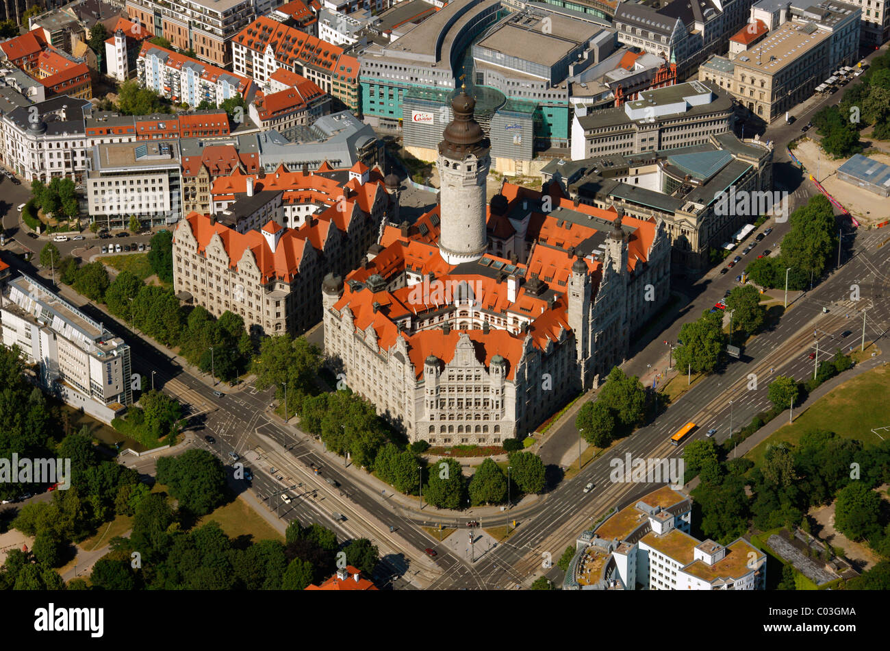 Aerial view, New City Hall, city administration, downtown, Leipzig ...
