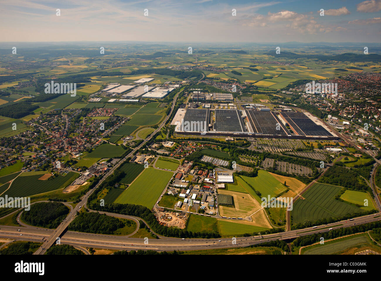Aerial view, Volkswagen factory in Kassel, Hesse, Germany, Europe Stock ...