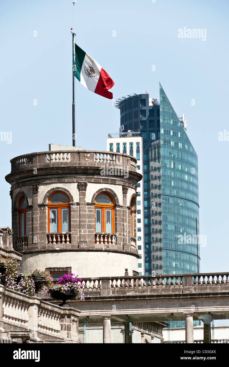 watchtower of 19th Century Chapultepec Castle contrasts with Torre ...