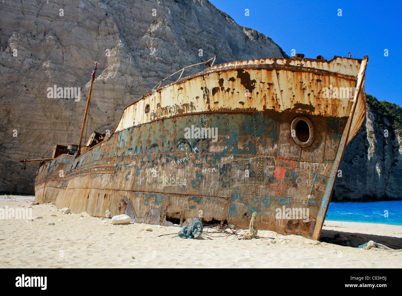 Beach of Navagio, or Shipwreck Beach, a smugglers' cove in Zakynthos ...