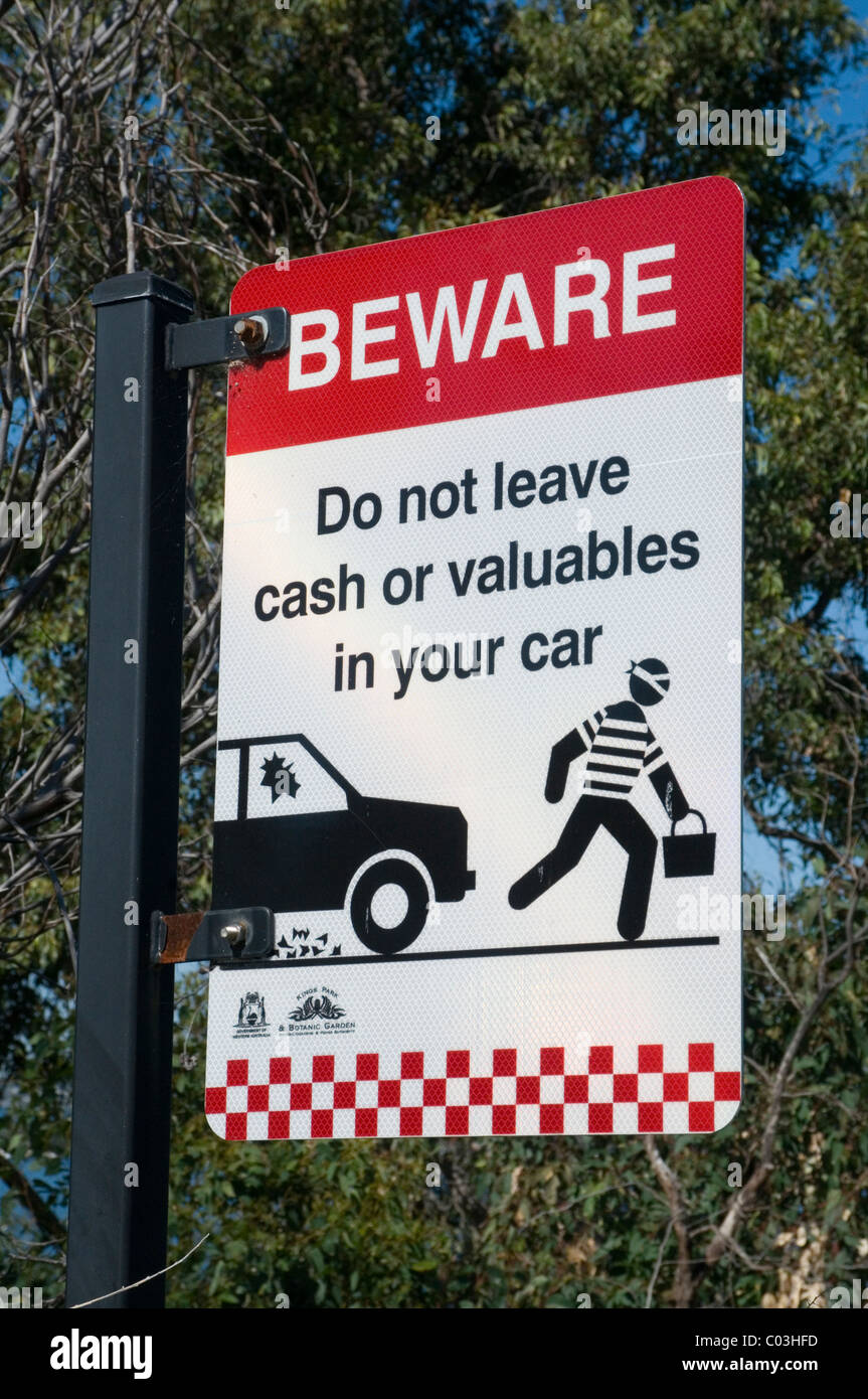 Warning sign theft crime police perth hi-res stock photography and ...