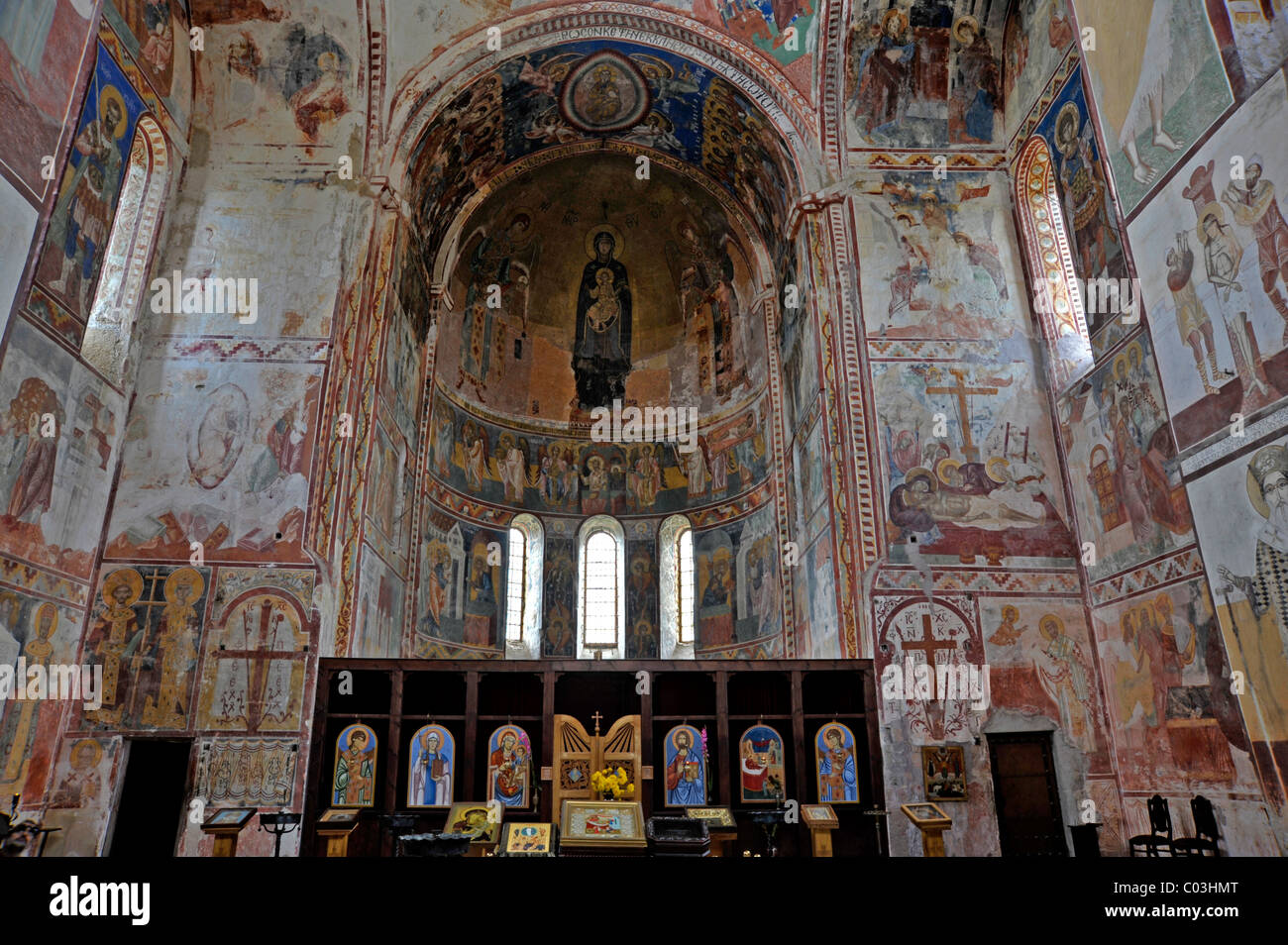 Frescoes of the Virgin Mary in the apse, Church of the Virgin, Gelati ...