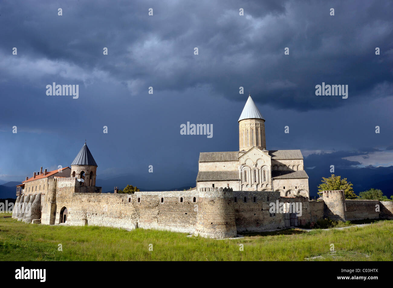 Stormy atmosphere, monastery, St. George's Cathedral in Alaverdy ...