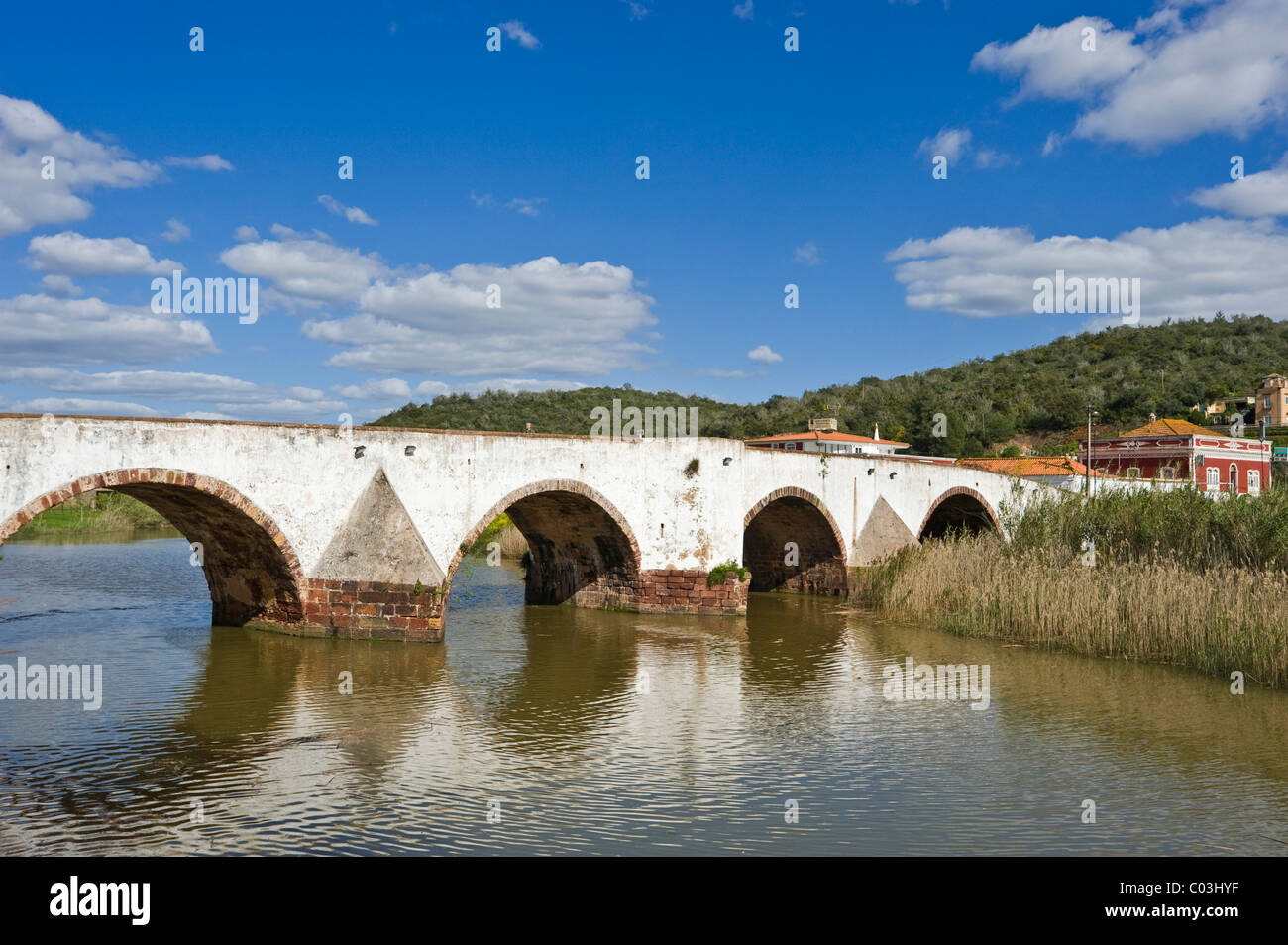 Ponte Velha or Ponte Romana bridge crossing the Rio Arade river, Silves ...