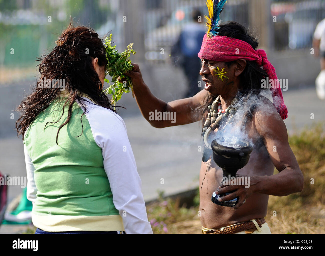 Mayan shaman, smoke ritual, Mexico City, Mexico, North America Stock ...