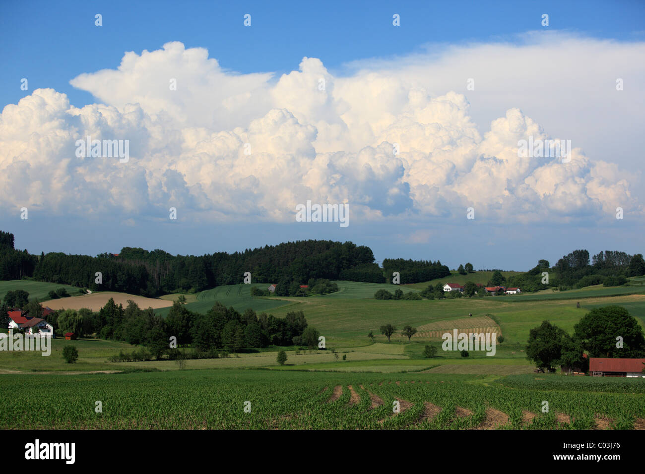 Clouds over hills near Passau, Lower Bavaria, Bavaria, Germany, Europe ...