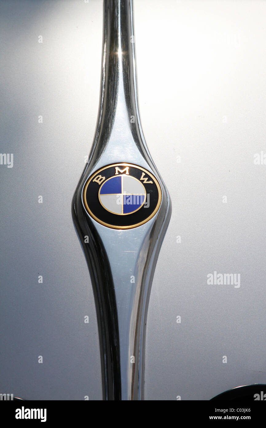 BMW emblem on the hood of the BMW 328 Kamm Coupe, built in 1939, Mille ...