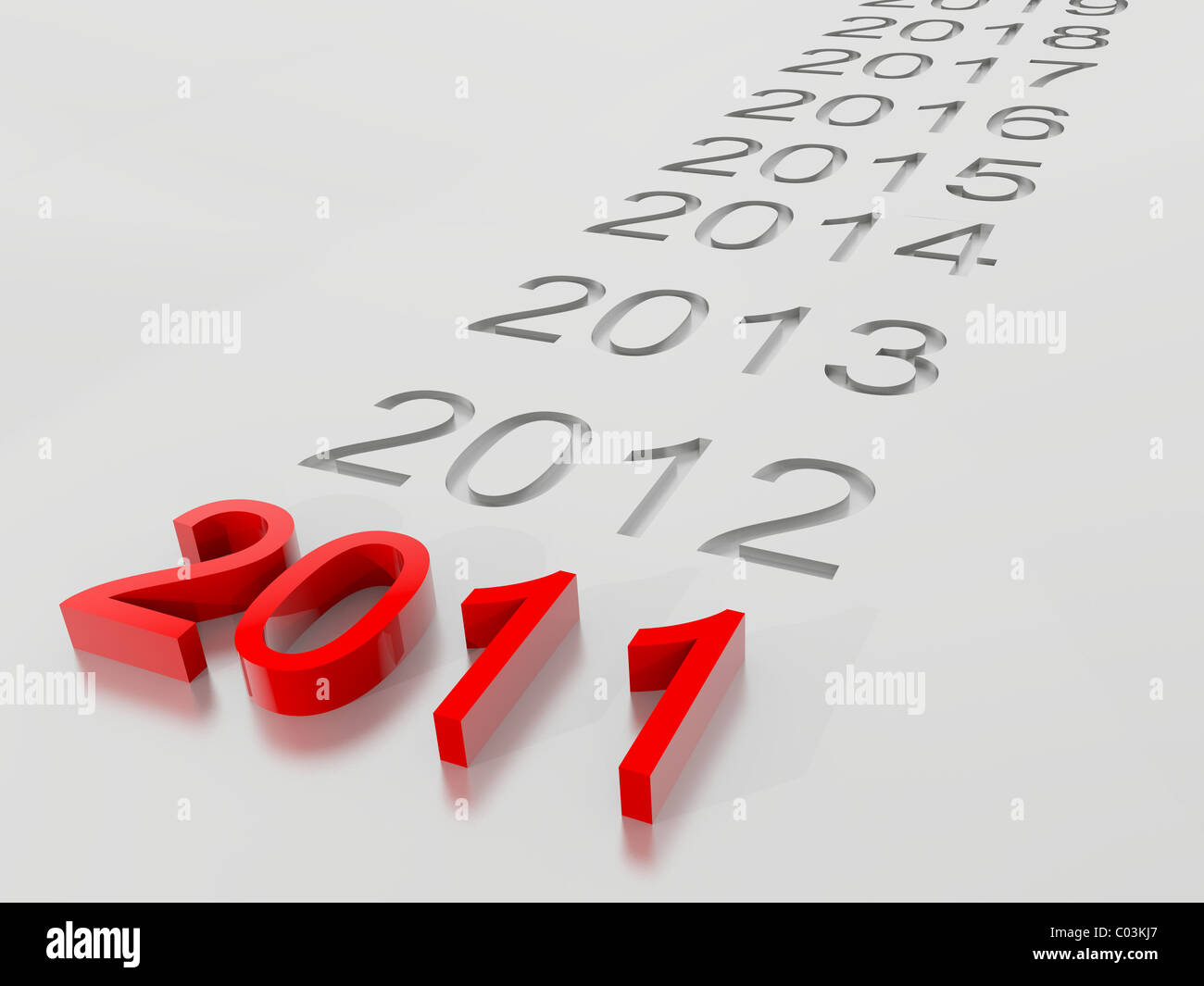 New Year 2011 in 3D followed by the years 2012 up to 2019 Stock Photo ...