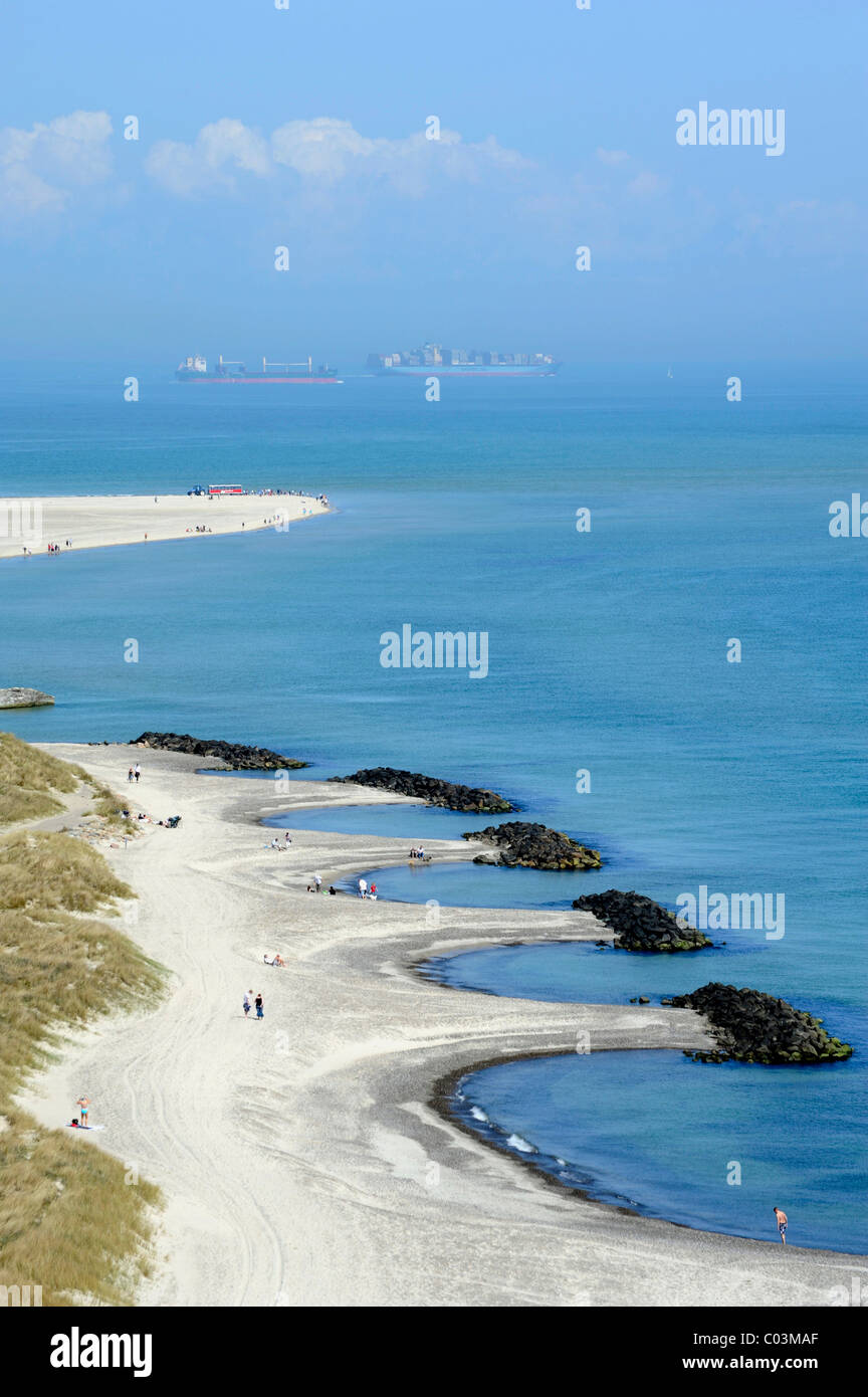 Headland where the North Sea and the Baltic Sea meet, container ships ...
