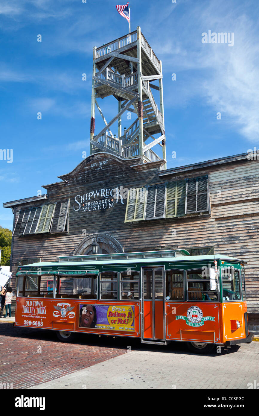 Key West Tour Bus in front of the Shipwreck Museum, Key West, Florida ...