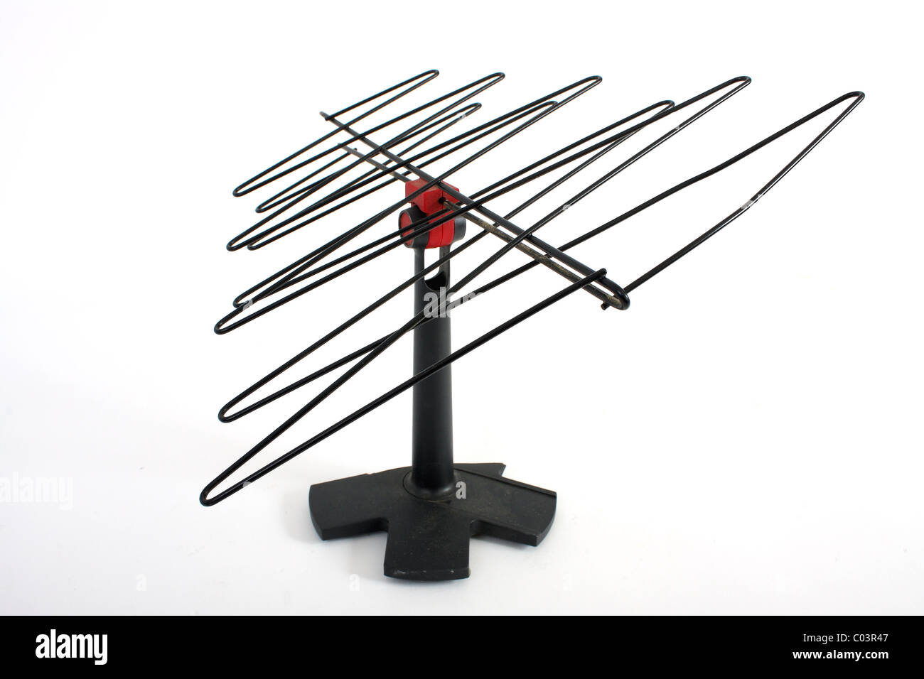 An old retro terrestrial TV antenna to transmit and receive signals and ...