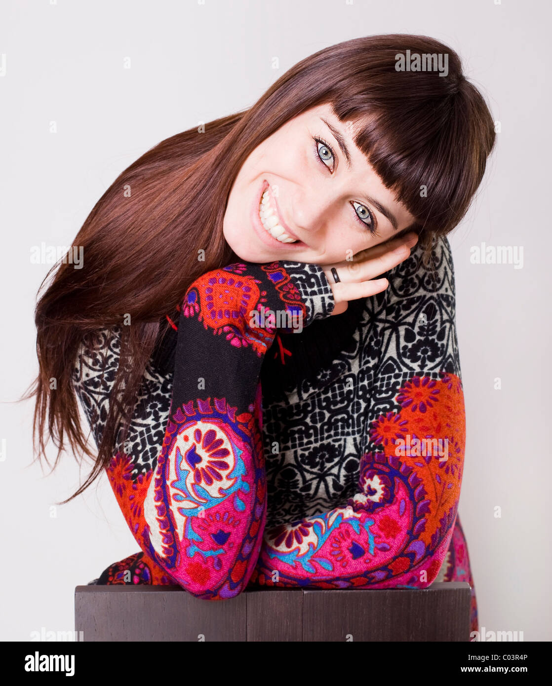 young beautiful friendly woman smiling over a neutral background Stock ...