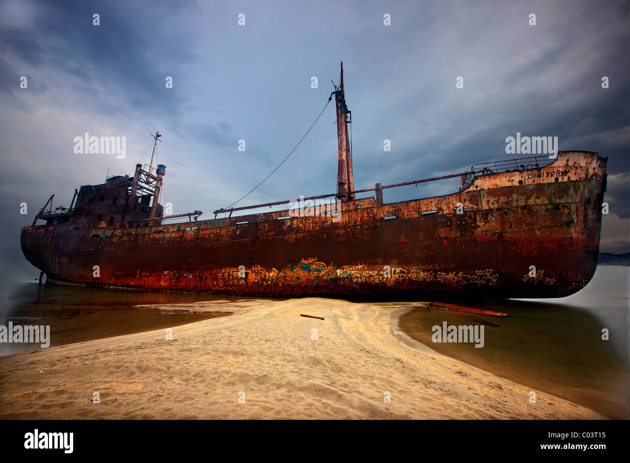 The "Dimitrios" shipwreck in Glyfada (also known as "Valtaki") beach ...