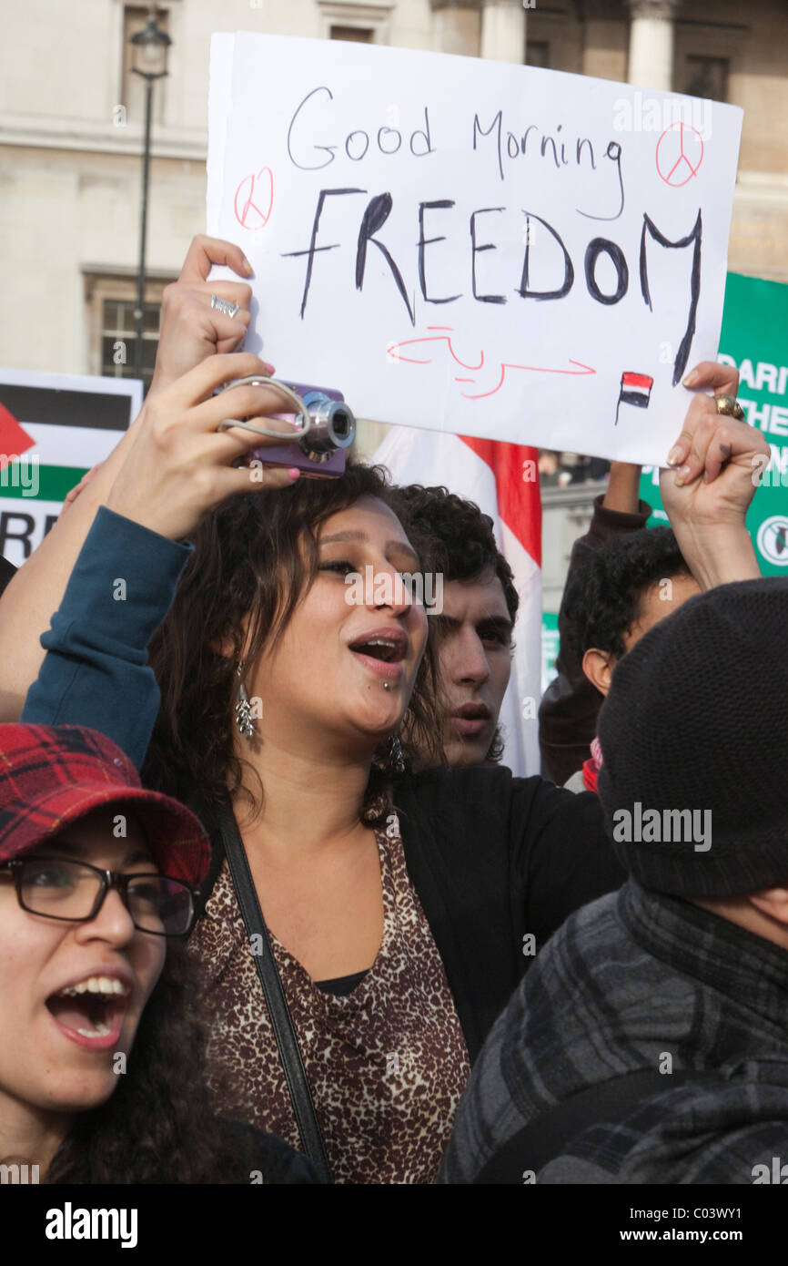 LONDON, ENGLAND - Egyptians celebrate the end to the Mubarak regime in ...