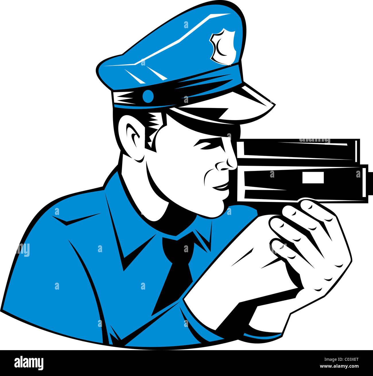 Illustration of police officer with speed camera side view isolated on ...