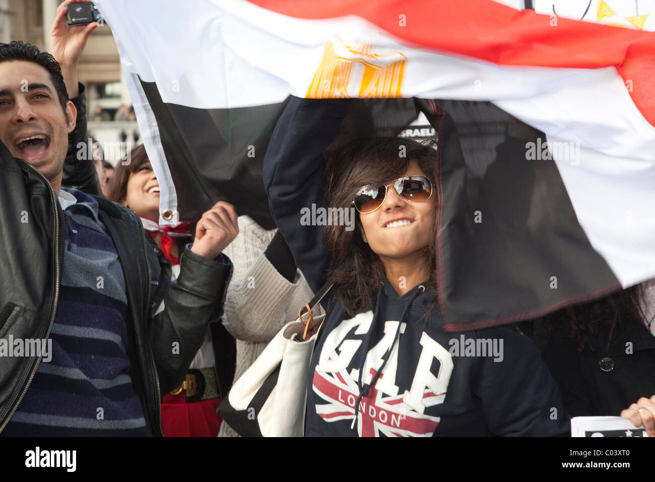 LONDON, ENGLAND - Egyptians celebrate the end to the Mubarak regime in ...