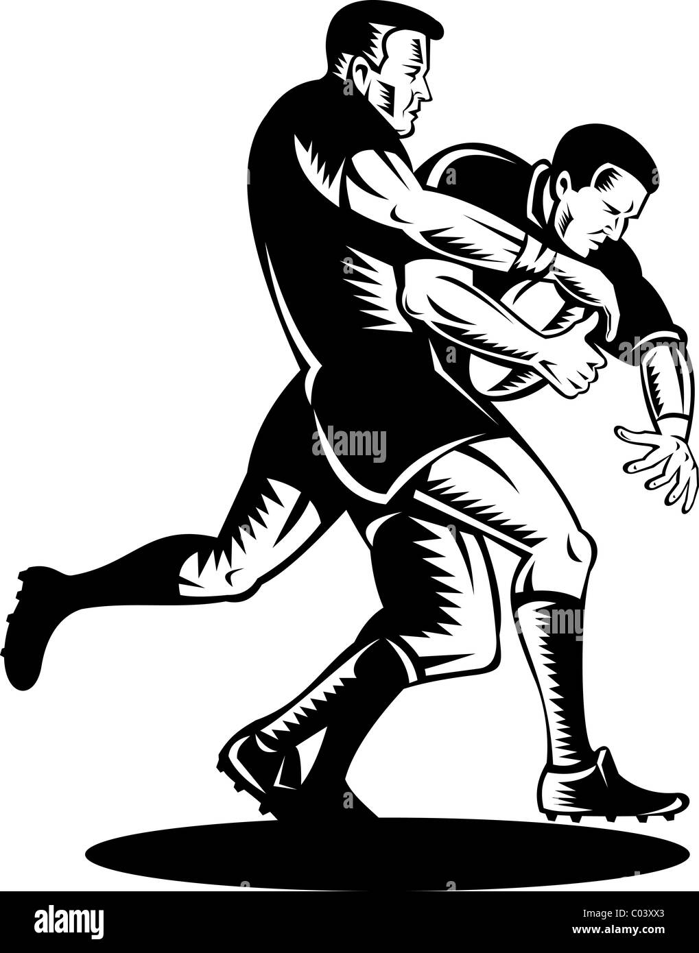 Rugby players tackling Black and White Stock Photos & Images - Alamy