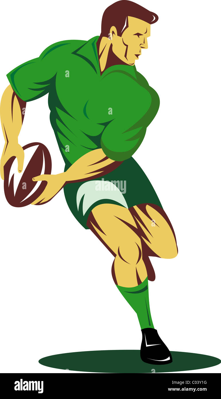 Illustration of rugby player running passing ball full body isolated on ...