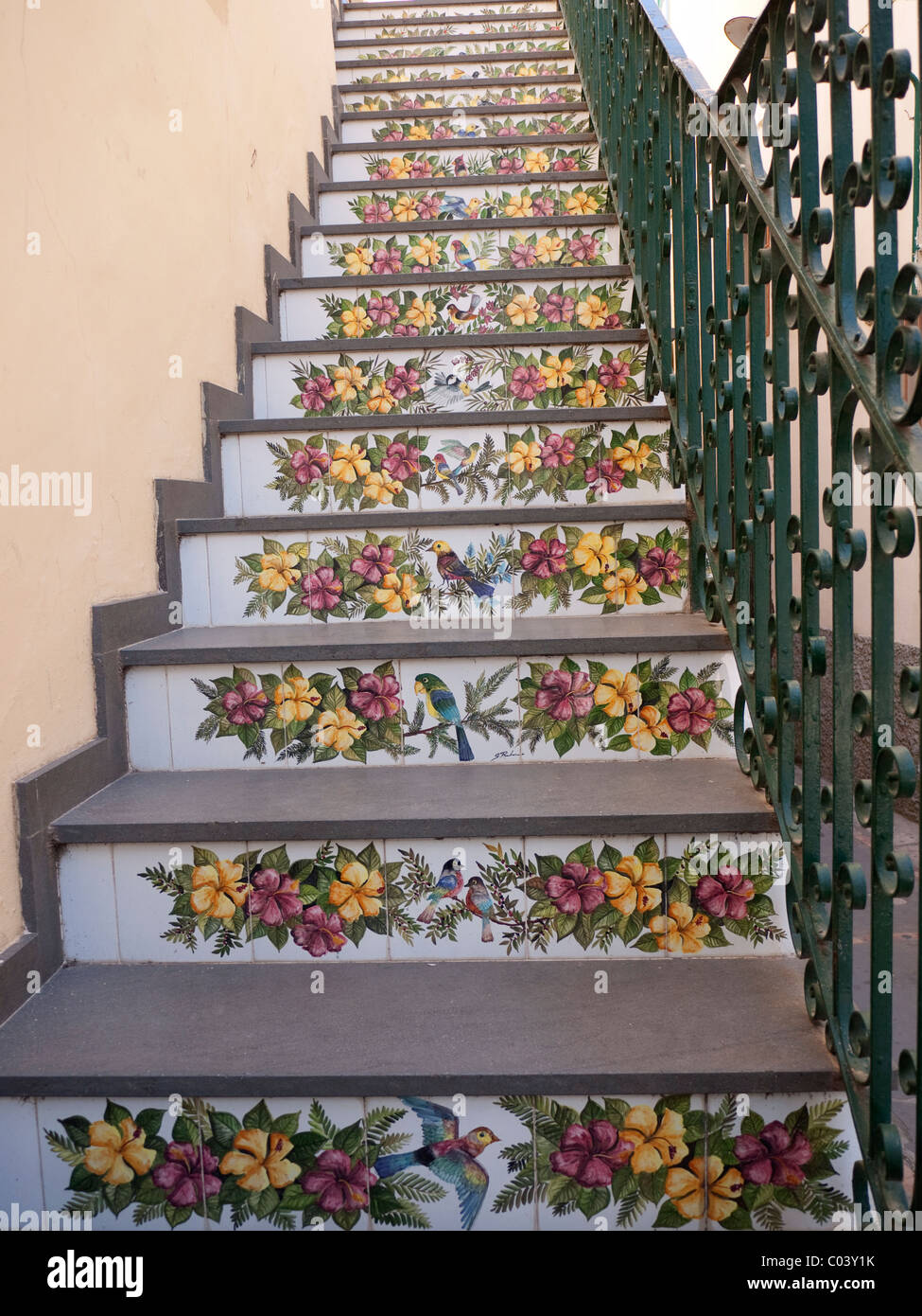 Beautiful tile decorated exterior staircase in Anacapri on the ...