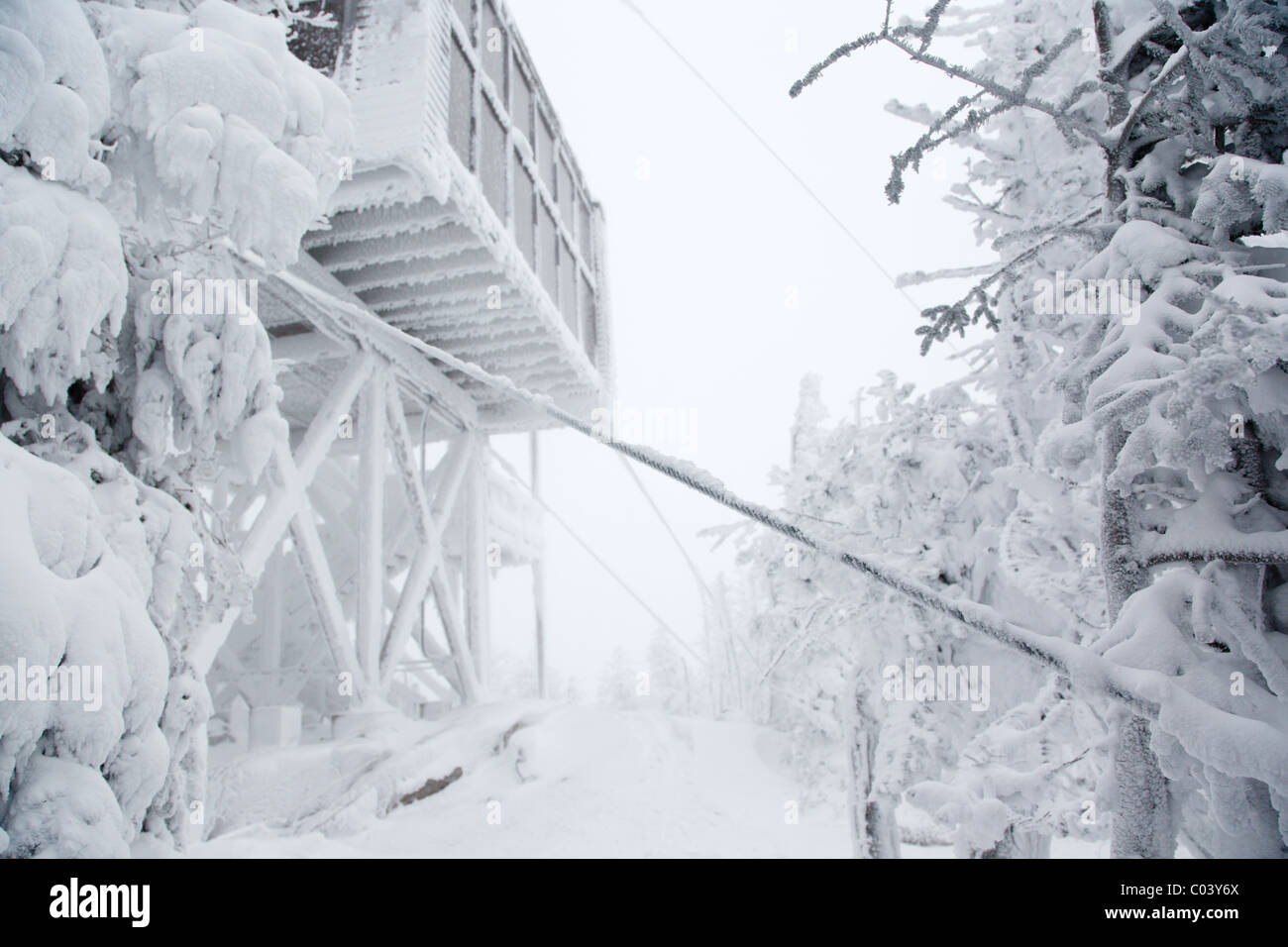 Summit of Cannon Mountain in extreme winter conditions in the White ...