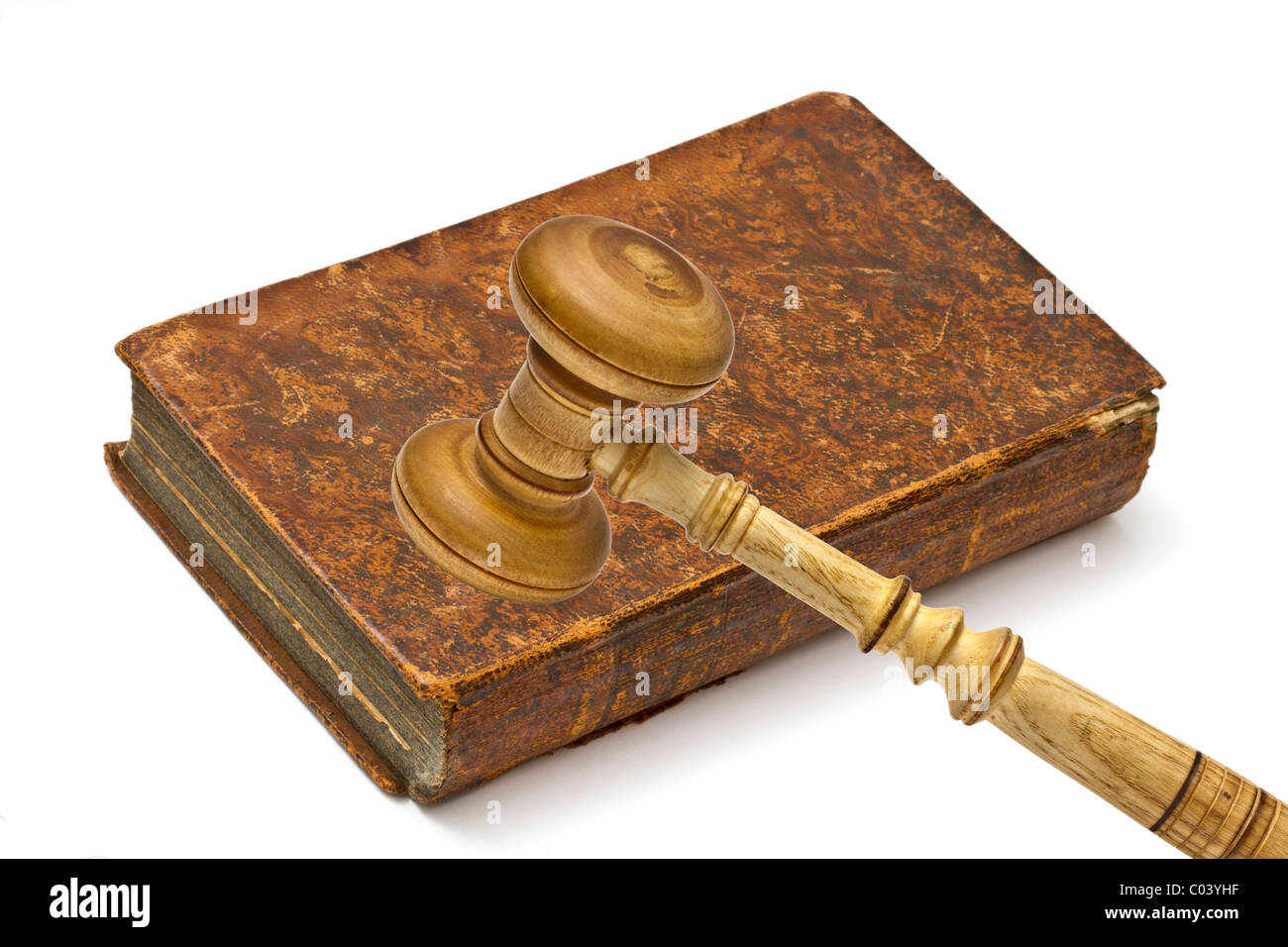 Old book and gavel isolated on white background Stock Photo - Alamy