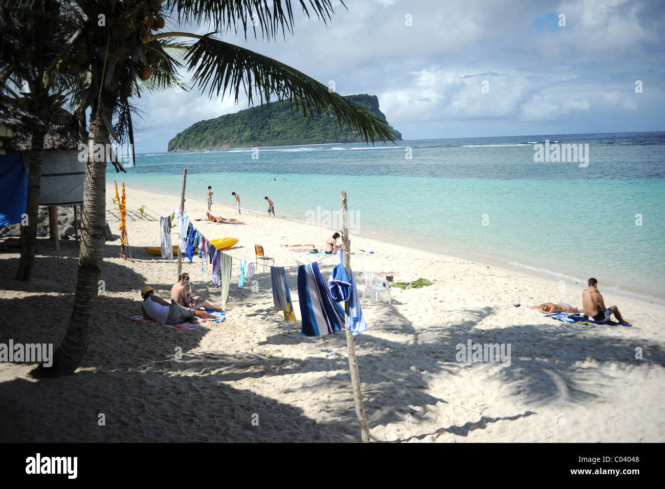 Manono Island seen from the beach at The Taufua Beach Fales, Lalomanu ...