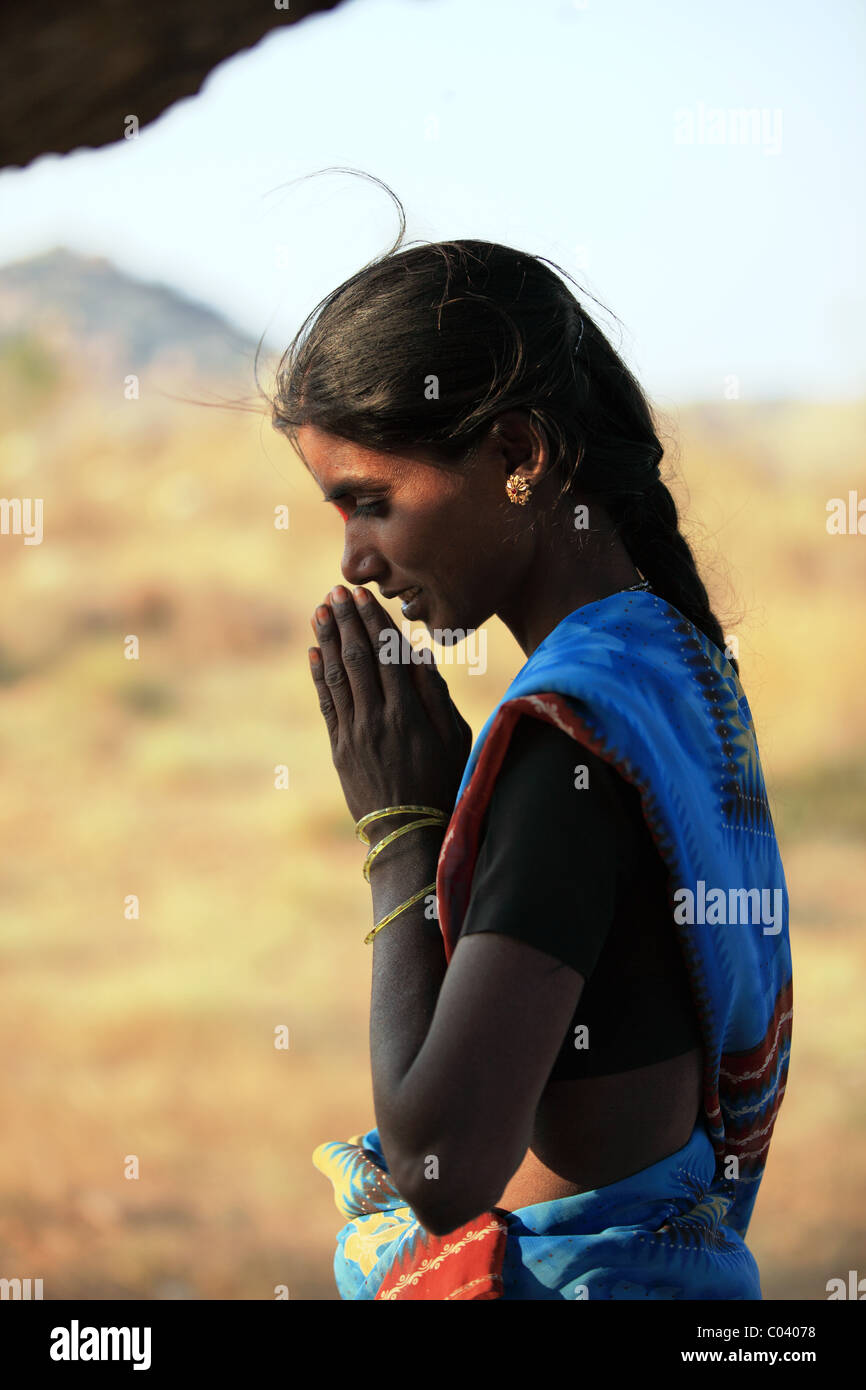 Lady making prayers Andhra Pradesh South India Stock Photo - Alamy