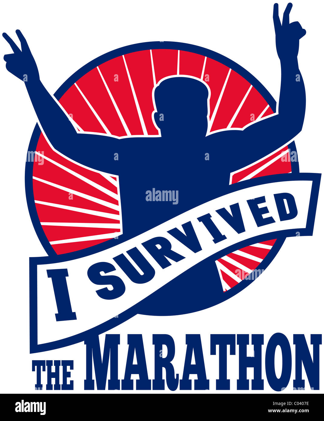 illustration of a silhouette of Marathon runner flashing victory hand ...